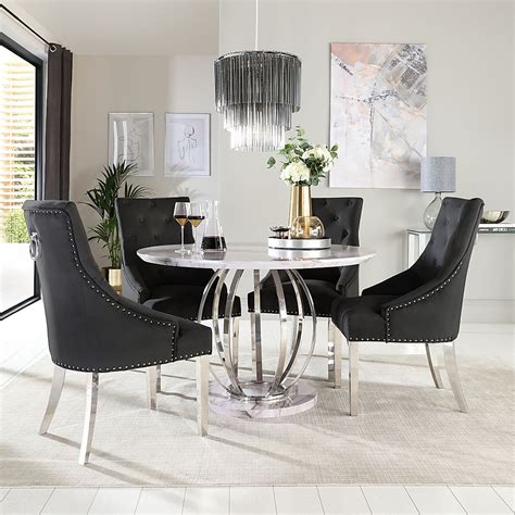 Savoy Round Dining Table 4 Imperial Chairs Grey Marble Effect