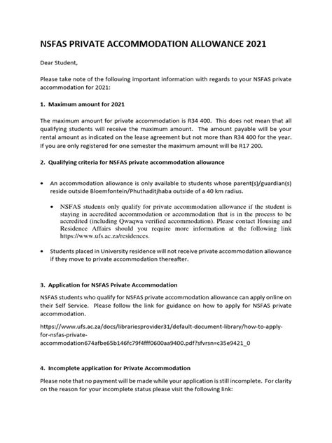 Nsfas Private Accommodation For 2021 Pdf