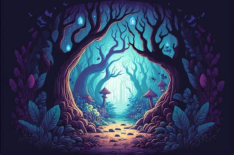 Premium Photo Background Mystical Forest Illustration Cartoon Style