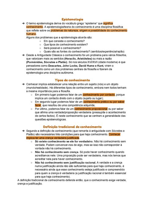 Resumo Sobre Epistemologia E Conhecimento Notas De Estudo Filosofia