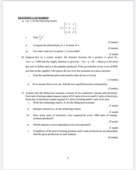 Solved QUESTION MARKS A Let J Be The Following Chegg Com