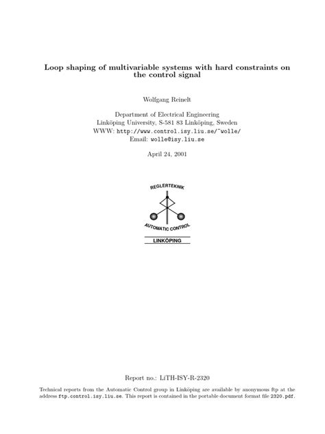 Loop Shaping For Multivariables Pdf Control Theory Function Mathematics
