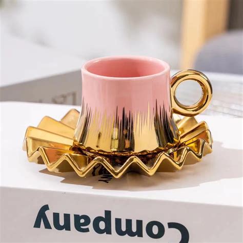 Luxury Golden Coffee Cup Set Arabic Coffee Cups Set Turkish 6 Pcs 90 Ml