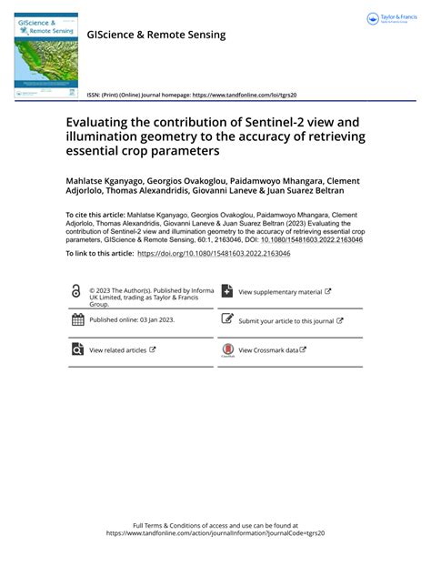 Pdf Evaluating The Contribution Of Sentinel 2 View And Illumination Geometry To The Accuracy
