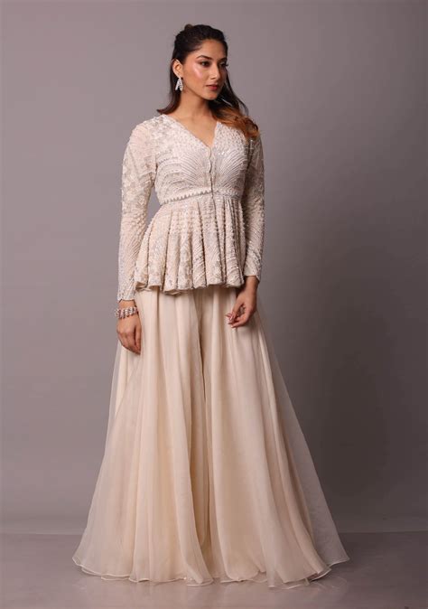 Disha Patil Ivory Embellished Peplum With Sharara Pants Indiaspopup