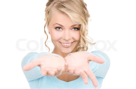 Beautiful Woman Showing Palms Of Her Hands Stock Image Colourbox