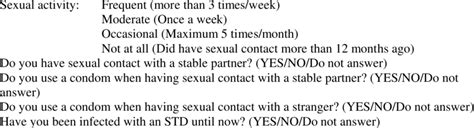 Sexual Behavior Question Section Download Table