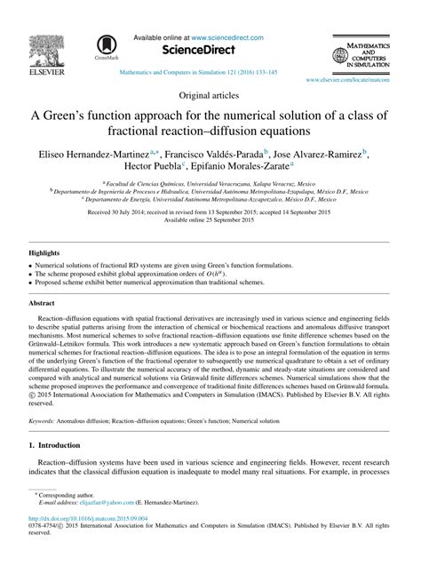 Pdf A Greens Function Approach For The Numerical Solution Of A Class