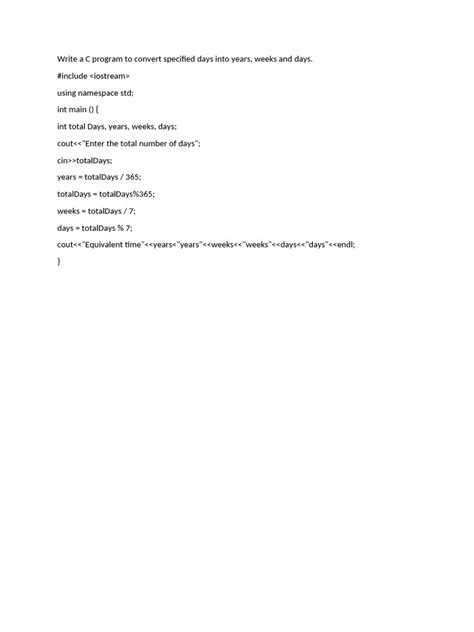 Write A C Program To Convert Specified Days Into Years Pdf
