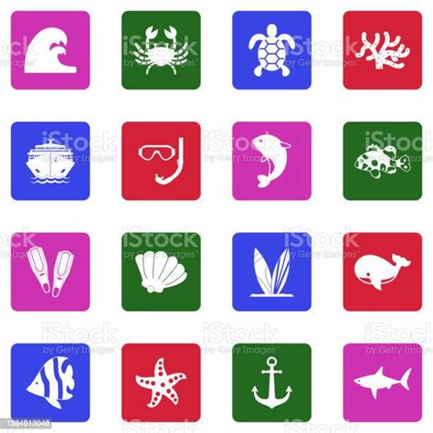바다 아이콘 스퀘어의 화이트 플랫 디자인 벡터 일러스트레이션 거북이에 대한 스톡 벡터 아트 및 기타 이미지 거북이 게