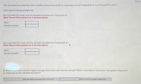 The Accompanying Data File Shows Monthly Stock Prices Chegg