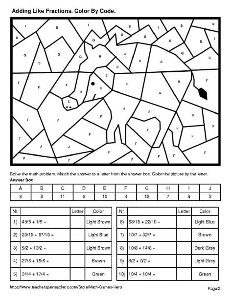 Adding Like Fractions Coloring Pages Color By Code By Math Games Hero