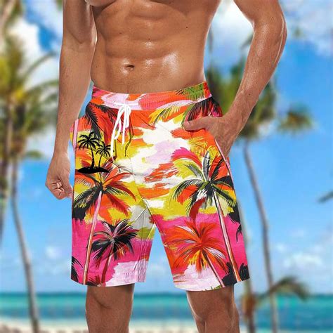Cllios Mens Summer Beach Shorts 2025 Hawaiian Lightweight Elastic Waist