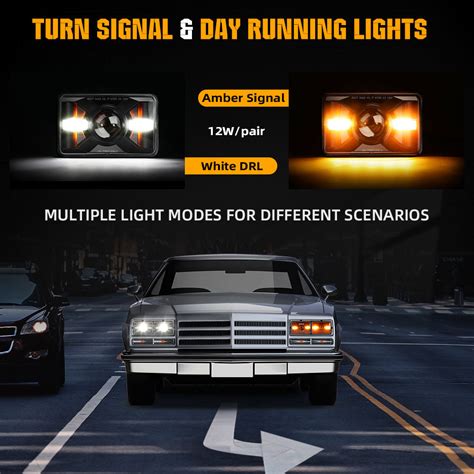 New 4x6inch Sealed Beam Dot Approved Led Headlights White Yellow Drl