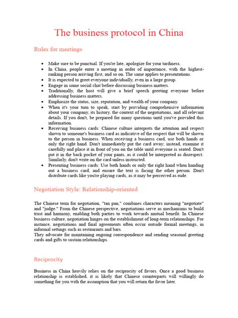 The Business Protocol In China Pdf Communication Human Communication
