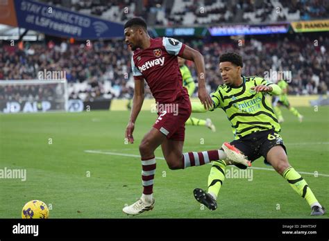 Arsenal S Ethan Nwaneri Right Vies For The Ball With West Ham S Ben
