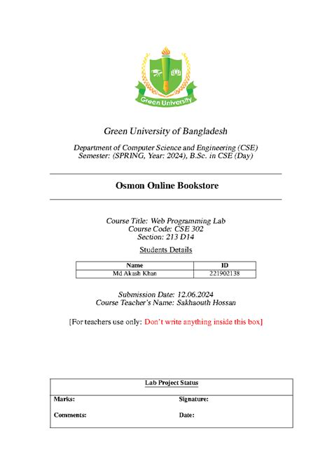 Online Bookstore Website With Admin Dashboard Project Report Green