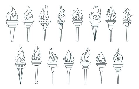 Premium Vector Flaming Torch Icons Outline Collection Outline Torch
