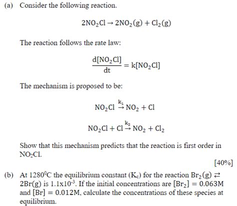 Solved A Consider The Following Reaction 2no2cl → 2no2 G