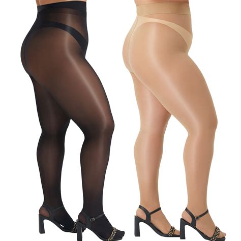Manzi Womens Plus Size Oil Shiny Pantyhose 15d Shimmer Silky Tights