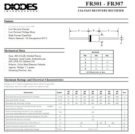 FR 307 Rectifier Diode Vrrm 1000V If 3A Trr 500nS Kaufen Auf Ricardo