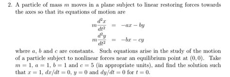 solved 2 a particle of mass m moves in a plane subject to