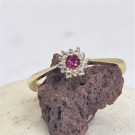 Huma Gold Ruby Lal TaŞi Gül Evlilik Teklifi Yüzüğü Hediye 14 Ayar