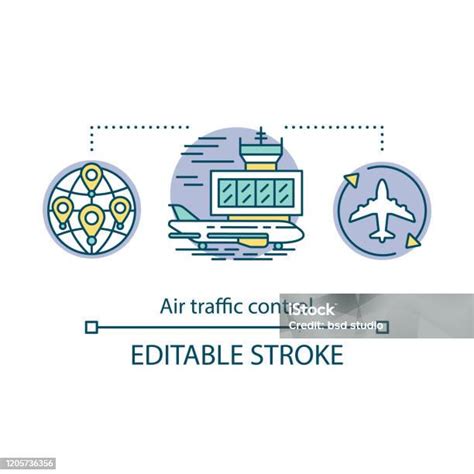 空中交通管制概念圖示飛機控制塔構思細線圖航空和旅遊業飛機管理飛機 噴氣式飛機向量隔離輪廓圖可編輯描邊向量圖形及更多互聯網圖片 Istock