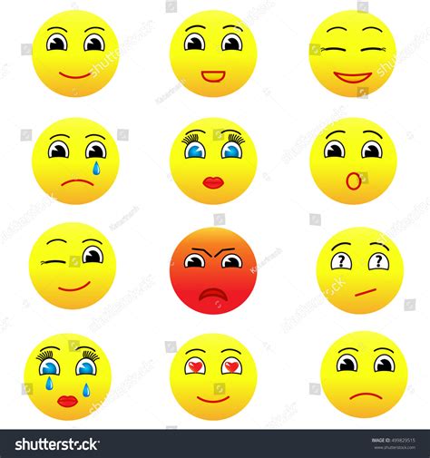 Vektor Stok Set Emoticons Set Emoji Smile Icons Tanpa Royalti