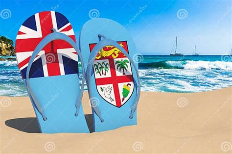 沙滩上挂着斐济旗的拖鞋 斐济度假旅游旅行套餐概念3渲染 库存例证 插画 包括有 国家（地区） 本质 226998746