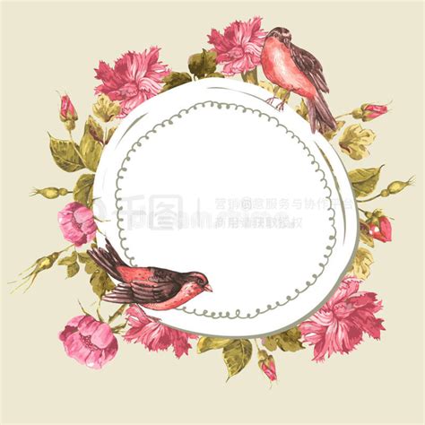 花束高清图片 花束与玫瑰和鸟，古董卡 花束与玫瑰和鸟，古董卡图片免费下载 5117768558 千图网pro