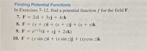 Solved Finding Potential Functions In Exercises Find A Chegg
