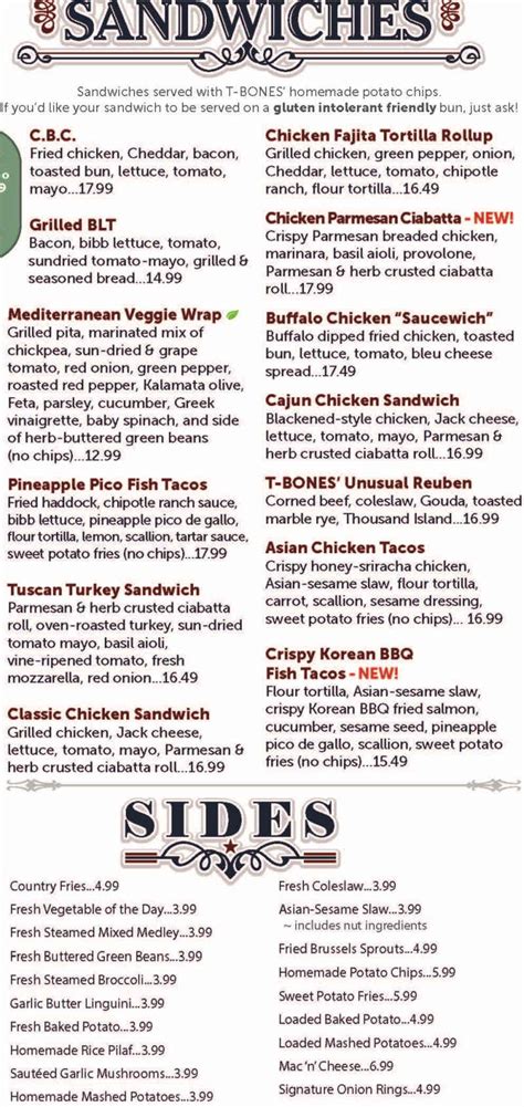 T Bones Menu Laconia Nh