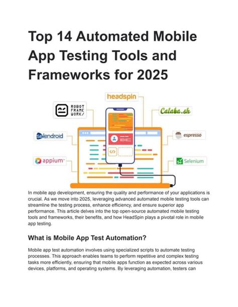 Top 14 Automated Mobile App Testing Tools And Frameworks For 2025 Pdf