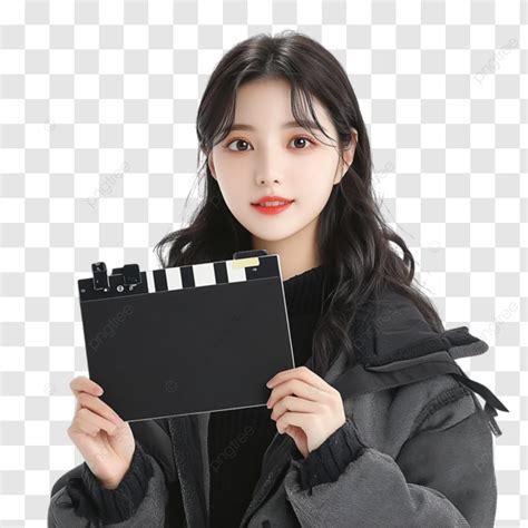 امرأة أنيقة تحمل لوحة Clapperboard لإنتاج الأفلام معزولة على خلفية