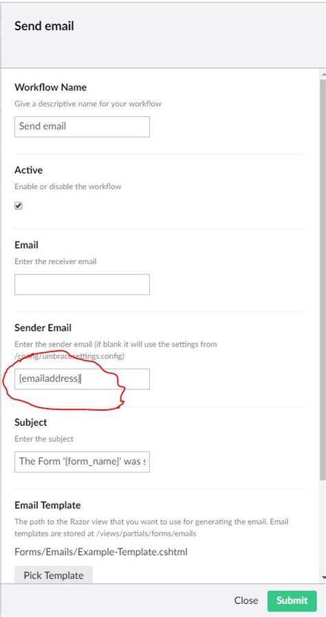 Set Sender Email From Value In Form
