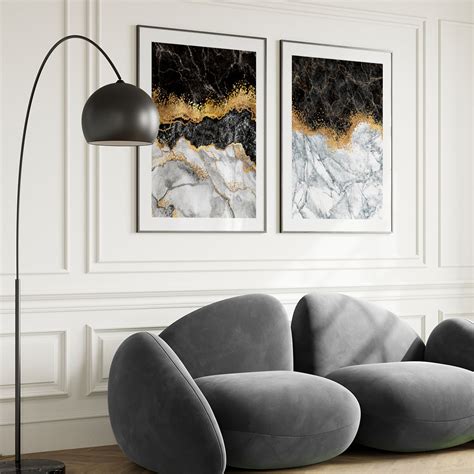 Kit 02 Quadros Decorativos Abstrato Gold Art Santoquadro Br