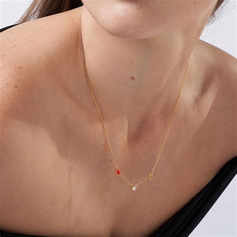 Inez Initial Heart Necklace With Premium Diamond Gold Vermeil Oak