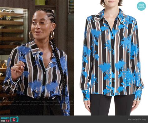Wornontv Bows Striped Floral Shirt And Striped Cardigan On Black Ish