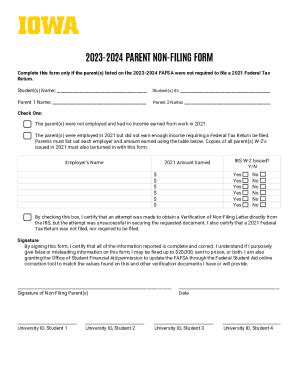 Fillable Online Financialaid Uiowa 2023 2024 PARENT NON FILING FORM Fax