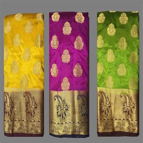 Golden Zari Work Silk Saree With Blouse Piece Saree Length 55 M At