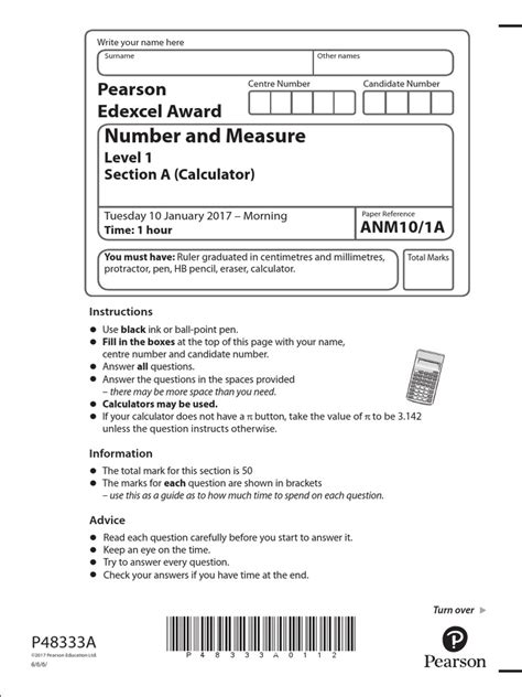 Number And Measure Pearson Edexcel Award Pdf Area