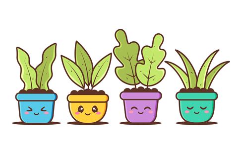 Group Of Cute Pot Of Plant With Various Different Expression 6879575