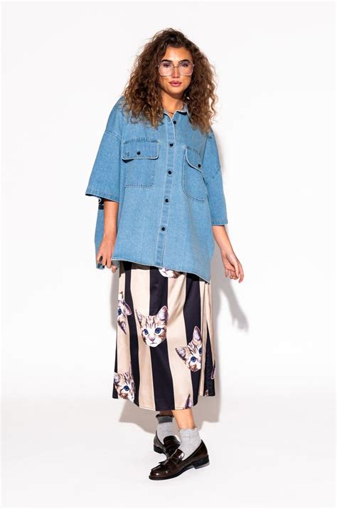 Let Them Talk Oversized Denim Button Up In Vintage Blue Dressed In Lala