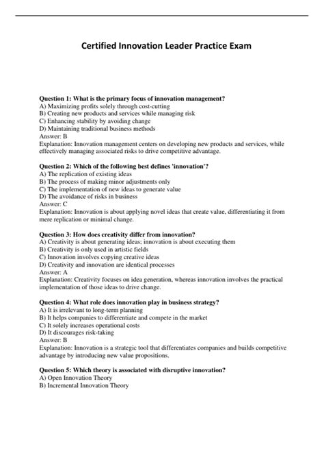 Certified Innovation Leader Practice Exam Computers Stuvia Us