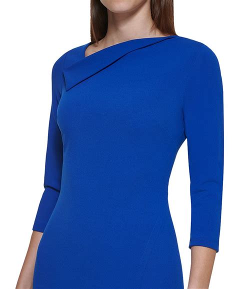Calvin Klein Petite Asymmetrical Neck 34 Sleeve Sheath Dress Macys