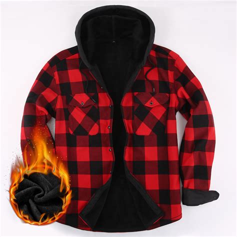 Ctpdg Mens Fleece Jacket Sherpa Lined Zip Up Buffalo Plaid Flannel Coat