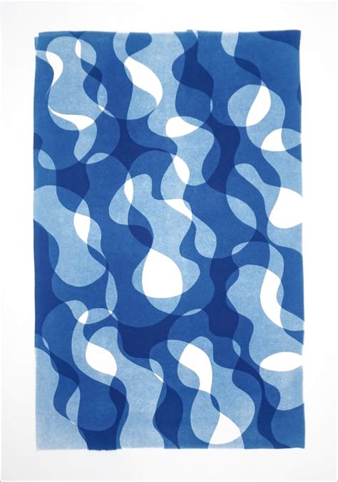 Geometric Water Movement Cyanotype Monotype On Watercolor Paper