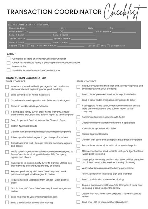 Transaction Coordinator Checklist For Realtors