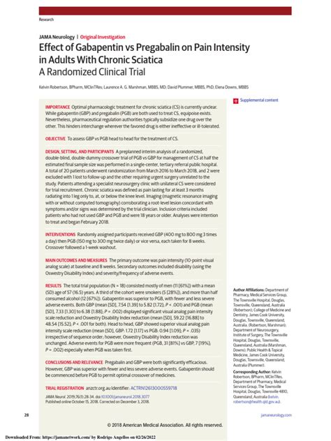 Effect Of Gabapentin Vs Pregabalin On Pain Intensity In Adults With
